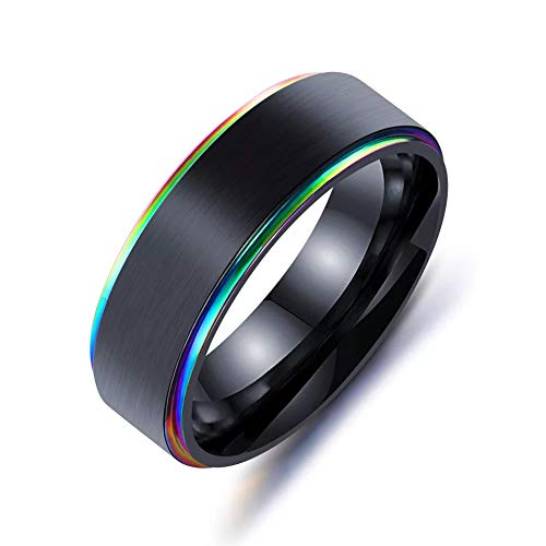 MZZJ Her Forever&His Always Couple Ring 8MM&6MM Black Brushed 2 Tone Stainless Steel Gold Plated Step Edge Wedding Band Engagement Matching Ring for Him Her,Valentine's Day
