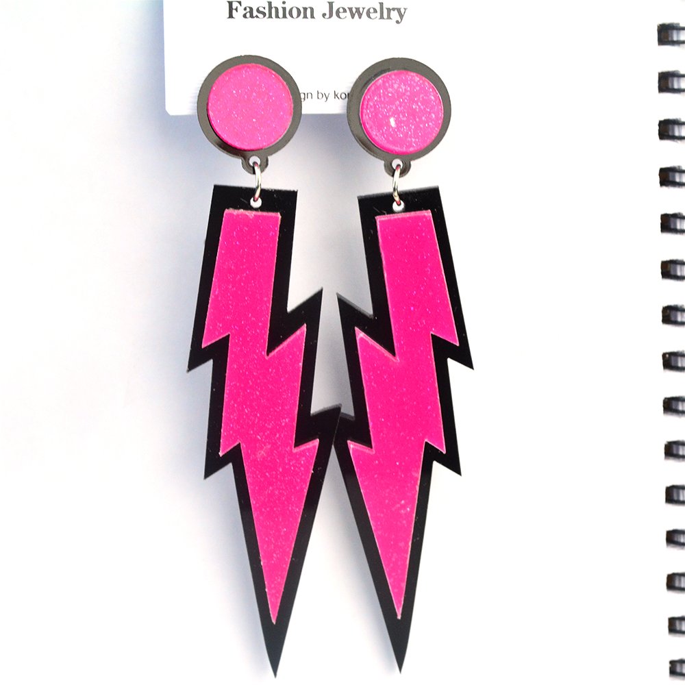 Miayon Women 80s 90s Earrings Retro Delicate Neon Earrings Lightning Drop Hook Earrings for Women (Rose red)