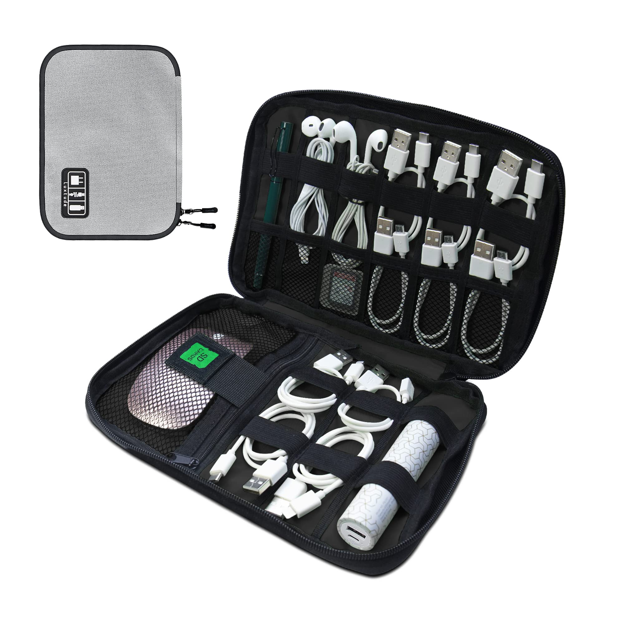 Luxtude Electronics Organizer, Cord Organizer Travel, Portable Tech Bag, Travel Cable Case, Travel Essentials for Cord Storage/Charger Storage/Cable Storage/Tech Storage/Electronic Accessories/USB/SD