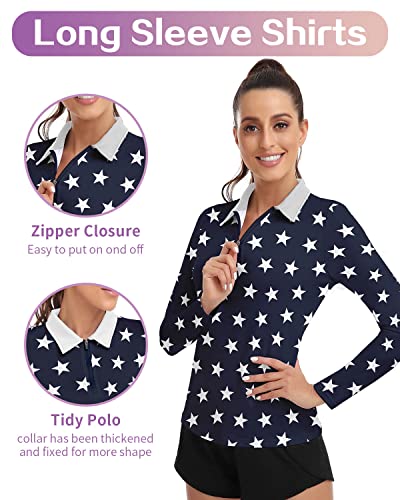 Soneven Womens Long Sleeve Golf Shirt Printed Polo Tennis Shirts Moisture Wicking Athletic Sport Golf Tops
