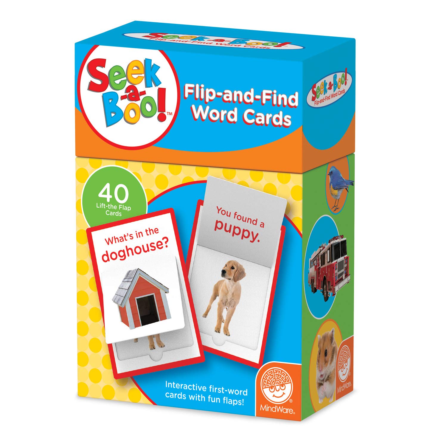 MindWare Seek-A-Boo Flip-and-Find Word Cards – Early Learning Resources for Toddlers & preschoolers – Great for Home or daycares – 40 flashcards & Parent Guide– Ages 3 Months+
