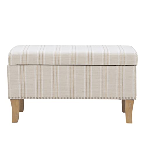 Linon Linen Stripe Upholstered Storage Stephanie Ottoman