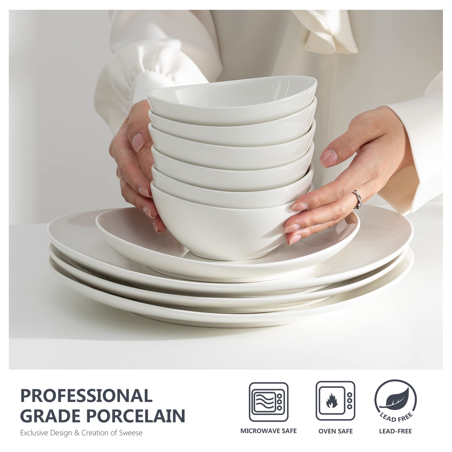 Sweese 10 Ounce Small Bowls and 4 Ounce Mini Bowls Set of 6, White