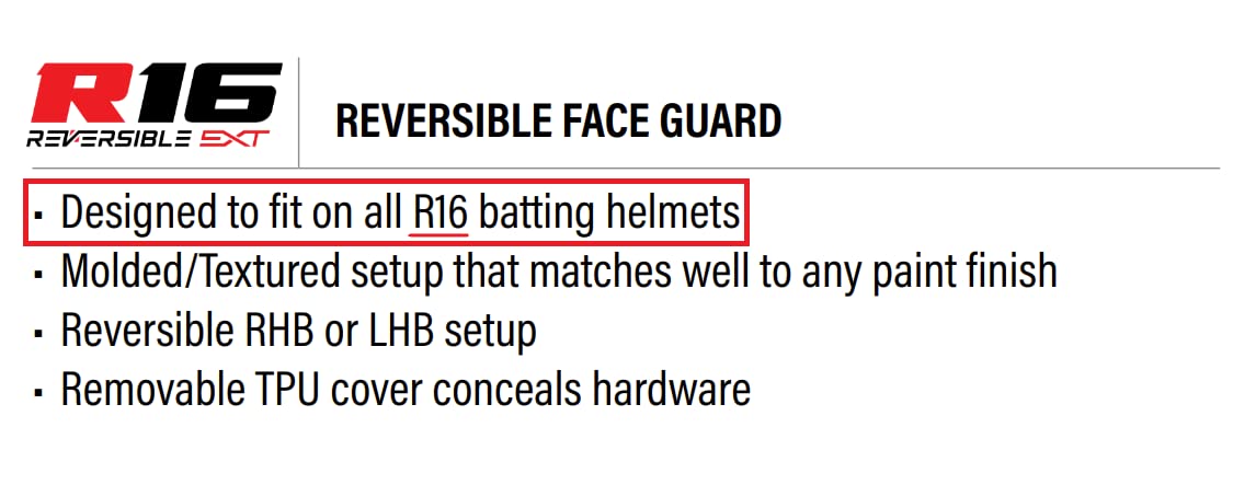 Rawlings | R16 Reversible Extension Piece | Reversible Face Guard | Fits R16 Series Helmets | Matte