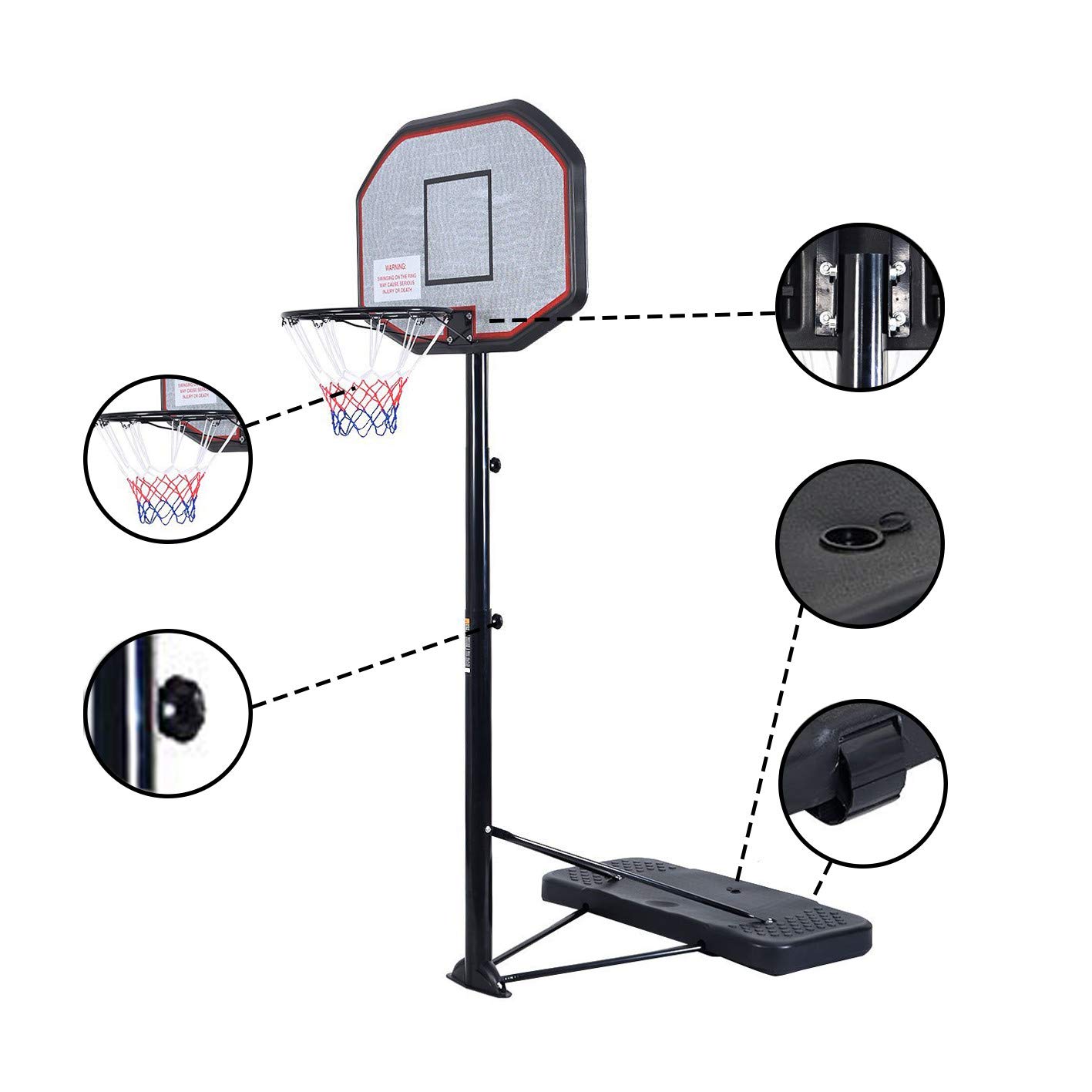 Movement God Portable Basketball Hoop System Height Adjustable 6.5ft-10ft with 43" Black Backboard for Indoor Outdoor Use