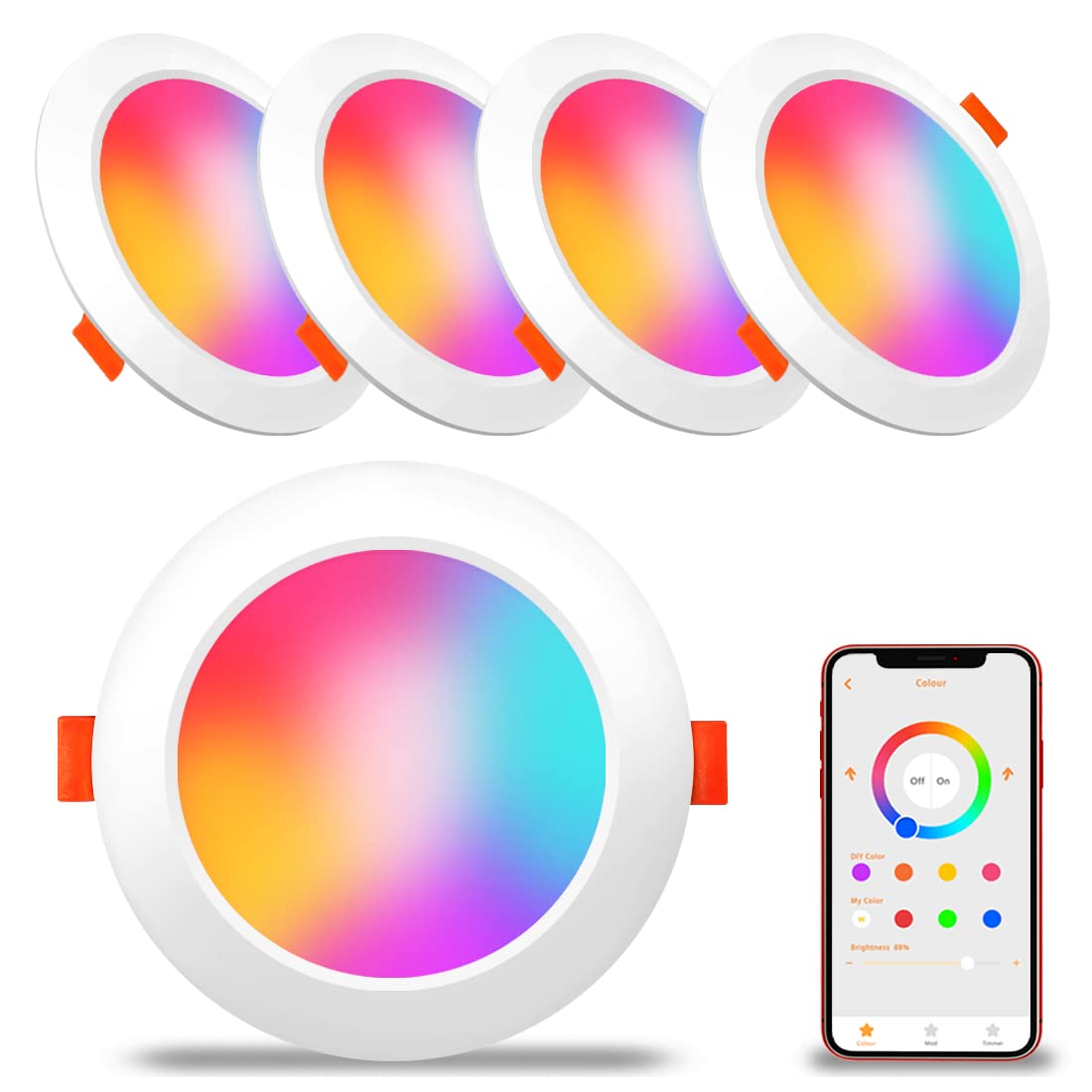 Smart Recessed Lighting 6 Inch Work with Alexa, 150W Equivalent 1500LM, Bluetooth RGB LED Ceiling Light,16W Daylight 5000K & 16 Million Colors& Timing& Music Sync, Color Changing Downlight (4 Pack)