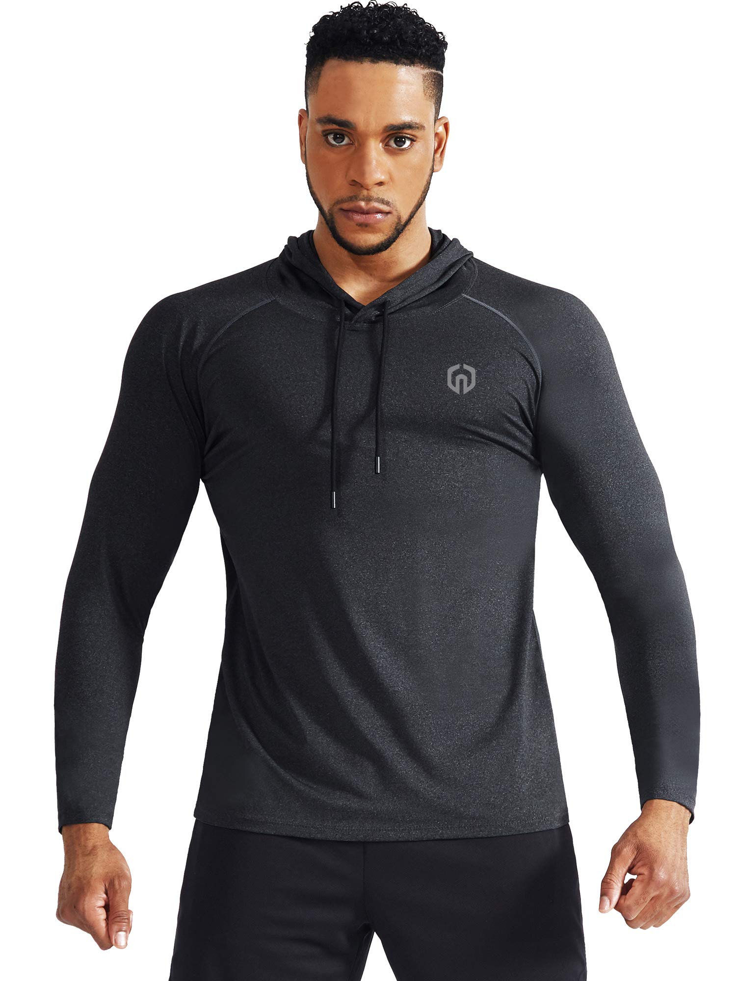 NELEUS Men's 3 Pack Dry Fit Running Shirt Long Sleeve Workout Athletic Shirts with Hoods,5071 Dark Grey,Red,Light Green,US 2XL,EU 3XL