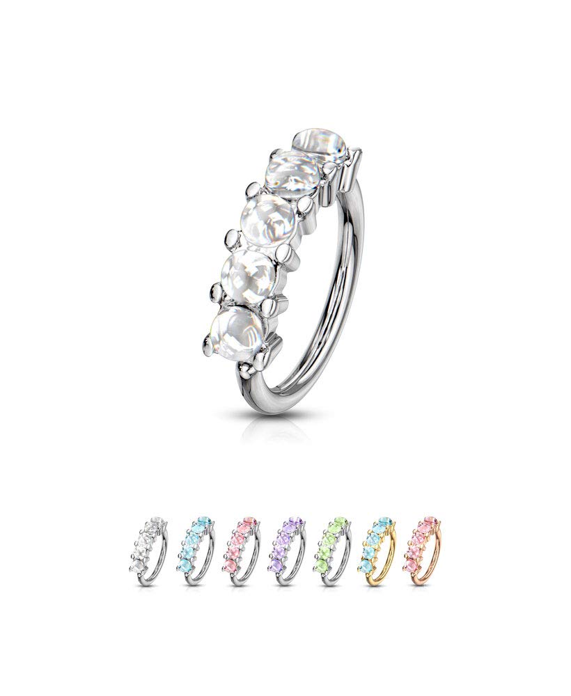 Rose-Tone 316L Surgical Steel Nose Ring Hoop Septum Helix Ear Cartilage Daith 2mm Pink Illuminating Stone Hoop 5/16" 20G