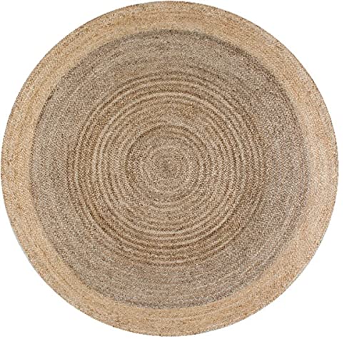 Vipanth Hand Braided Round Grey with Natural Border Jute Rug Handmade Area Rug for Home Decor, Kitchen, Hallway, Living Room (60 x 60 cm Round)
