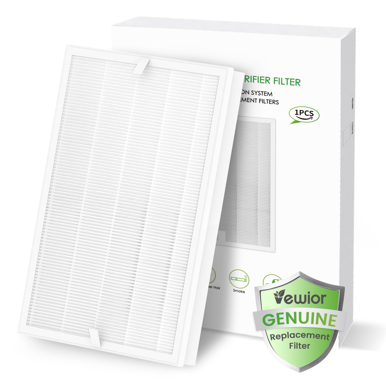 VEWIOR Air Purifier Filter, ClearAir-A7 Air Purifier Filter Replacement - 4 Stage Filtration, H13 True HEPA Filter, Activated Carbon Filter(More Particles+Sponge) for Pet Dander, Pollen, Oddors(1PCS)