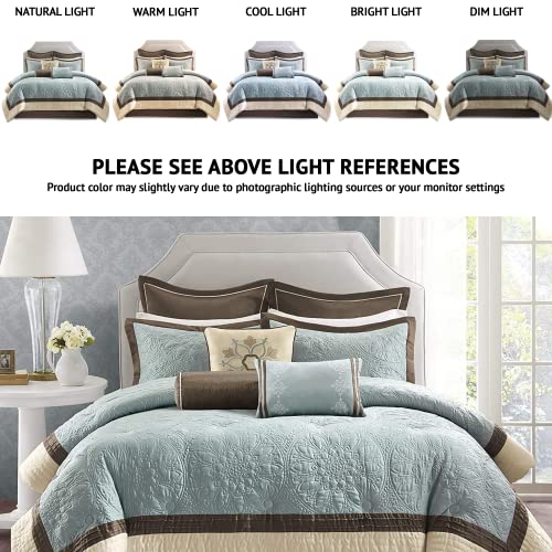 Madison Park Cozy Comforter Set Casual Modern Design All Season, Matching Bed Skirt, Decorative Pillows, Queen(92"x96"), Blue, 9 Piece (MP10-458)