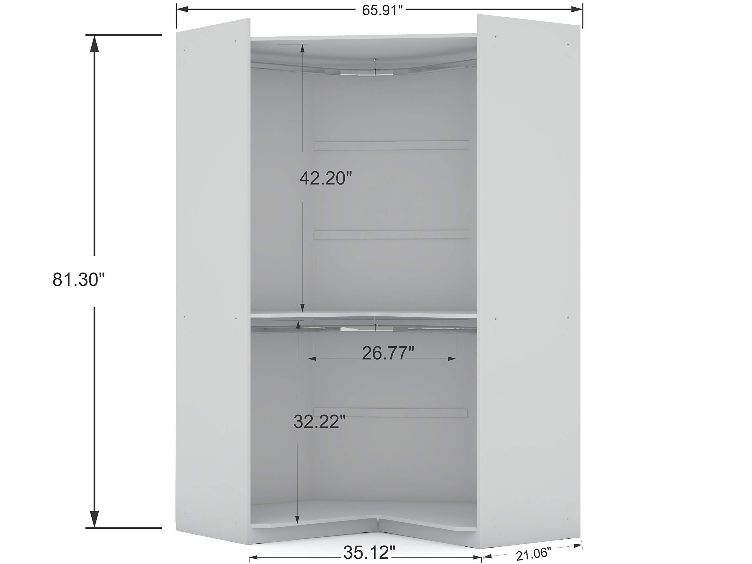 Manhattan Comfort Rockefeller Ultra Modern Open Corner Bedroom Closet with 2 Hanging Rods, 65.91", White