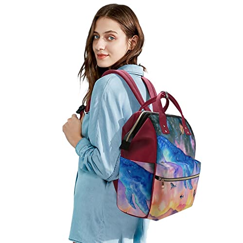 Whale Diving Into Fantasy Space Diaper Bag Backpack Large Capacity Mommy Bags Multifunction Nappy Bag Travel Back Pack Red-Style