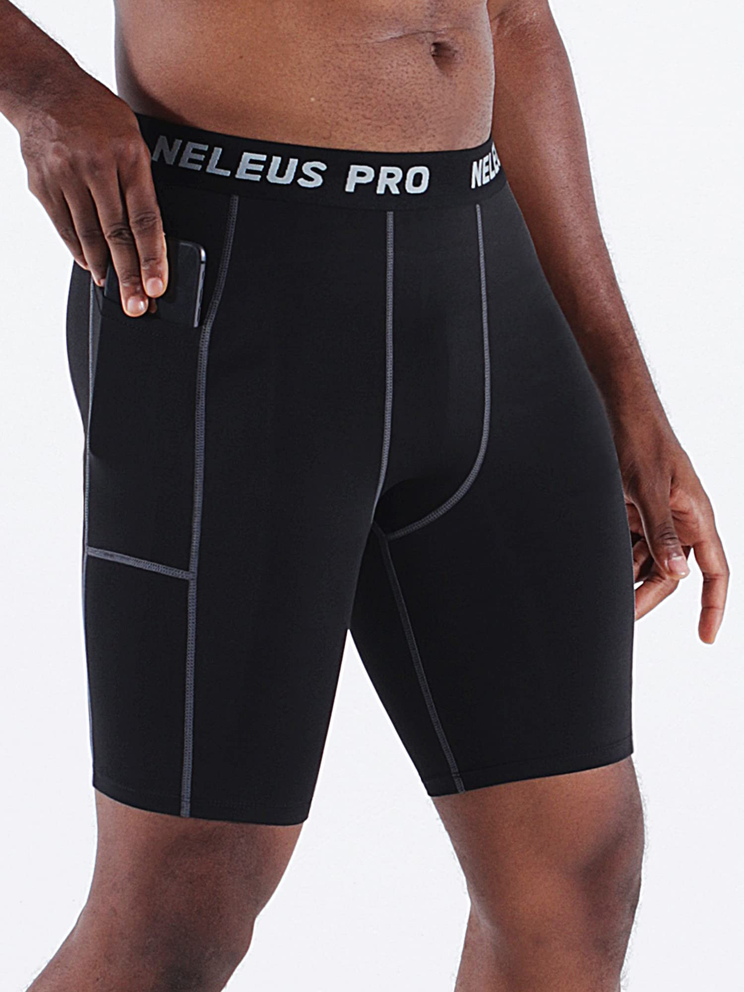NELEUS Men's Compression Shorts 3 Pack Dry Fit Running Shorts,6081,Black/Black/Black,L
