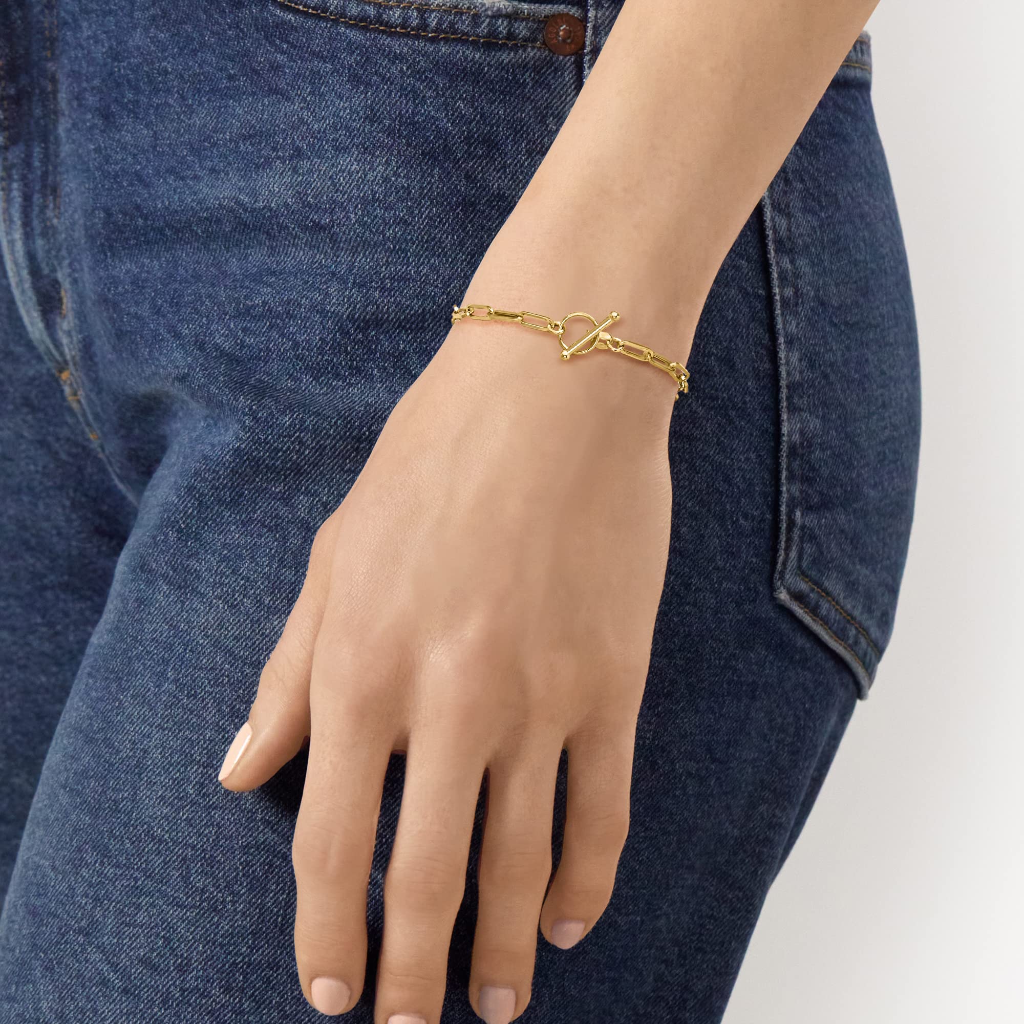 RS Pure by Ross-Simons Italian 14kt Yellow Gold Paper Clip Link Toggle Bracelet. 7 inches