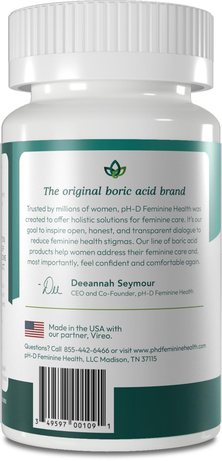 pH-D Feminine Health - 600 mg Boric Acid Suppositories - Woman Owned - for Vaginal Odor Use - 36 Count