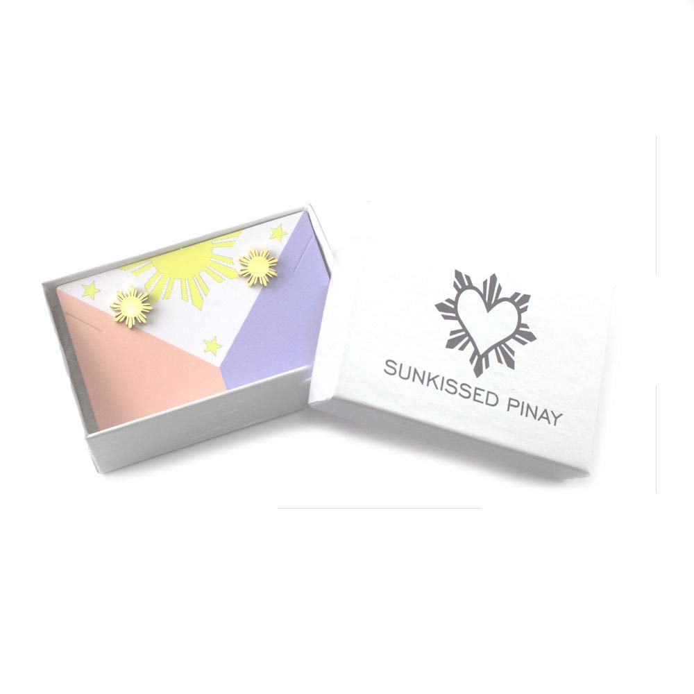 Philippine Flag Sun earrings, Filipino pride studs, Pinoy heritage jewelry (Gold)