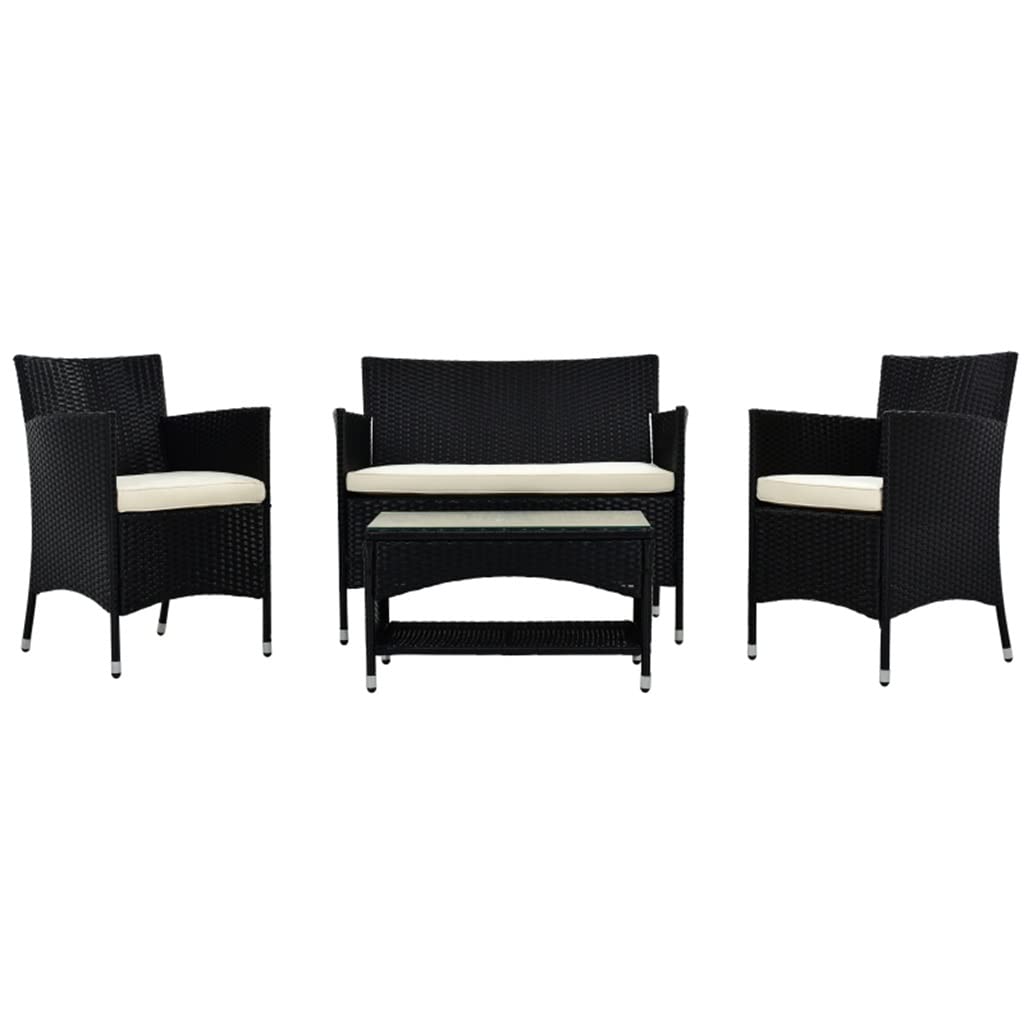 LLLY 8 PCS Patio Furniture Outdoor Garden Conversation Wicker Sofa Set, Beige Cushions +Black Wicker