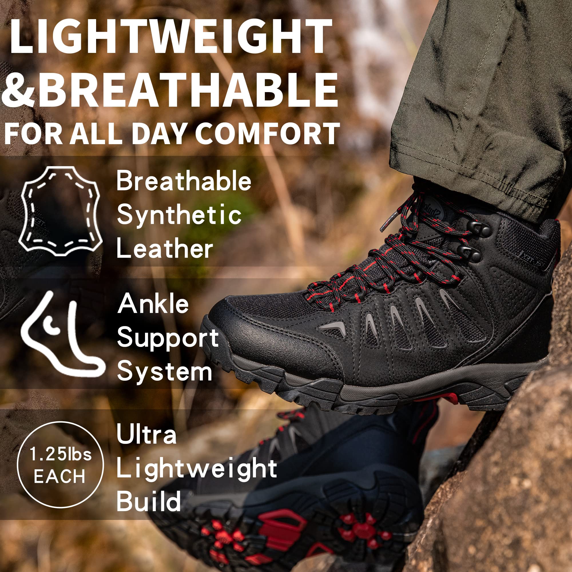 SHULOOK Hiking Boots Men | Waterproof Boots for Men | Non-Slip & LightWeight & Comfortable| Men's Hiking Outdoor Ankle Boot Trekking Camping