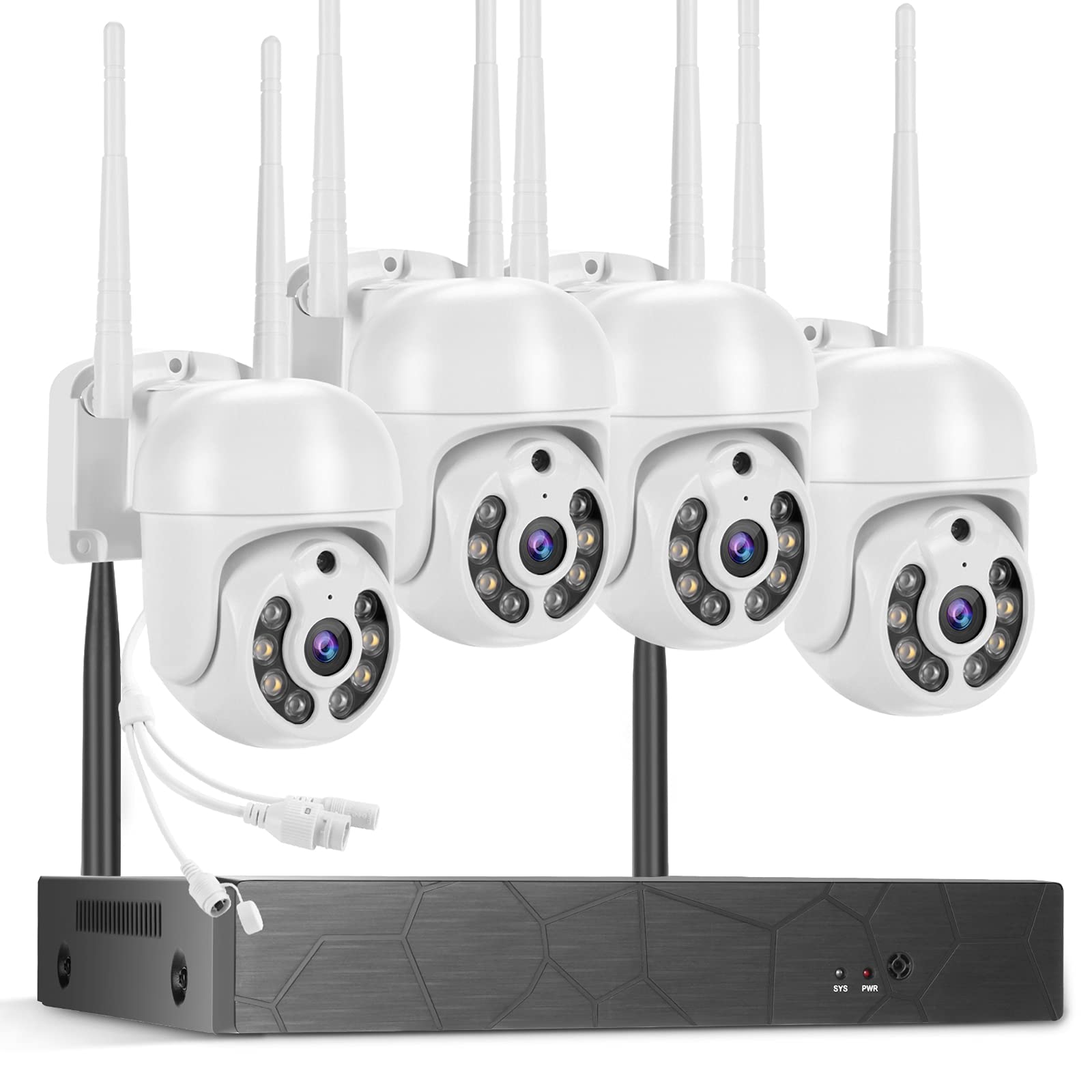 Wireless Security Camera System 8CH NVR 4PCS Outdoor WiFi Surveillance PTZ Home Camera with Night Vision,Weatherproof, Motion Alert, Remote Access,No Hard Disk [Expandable 8CH,2K]