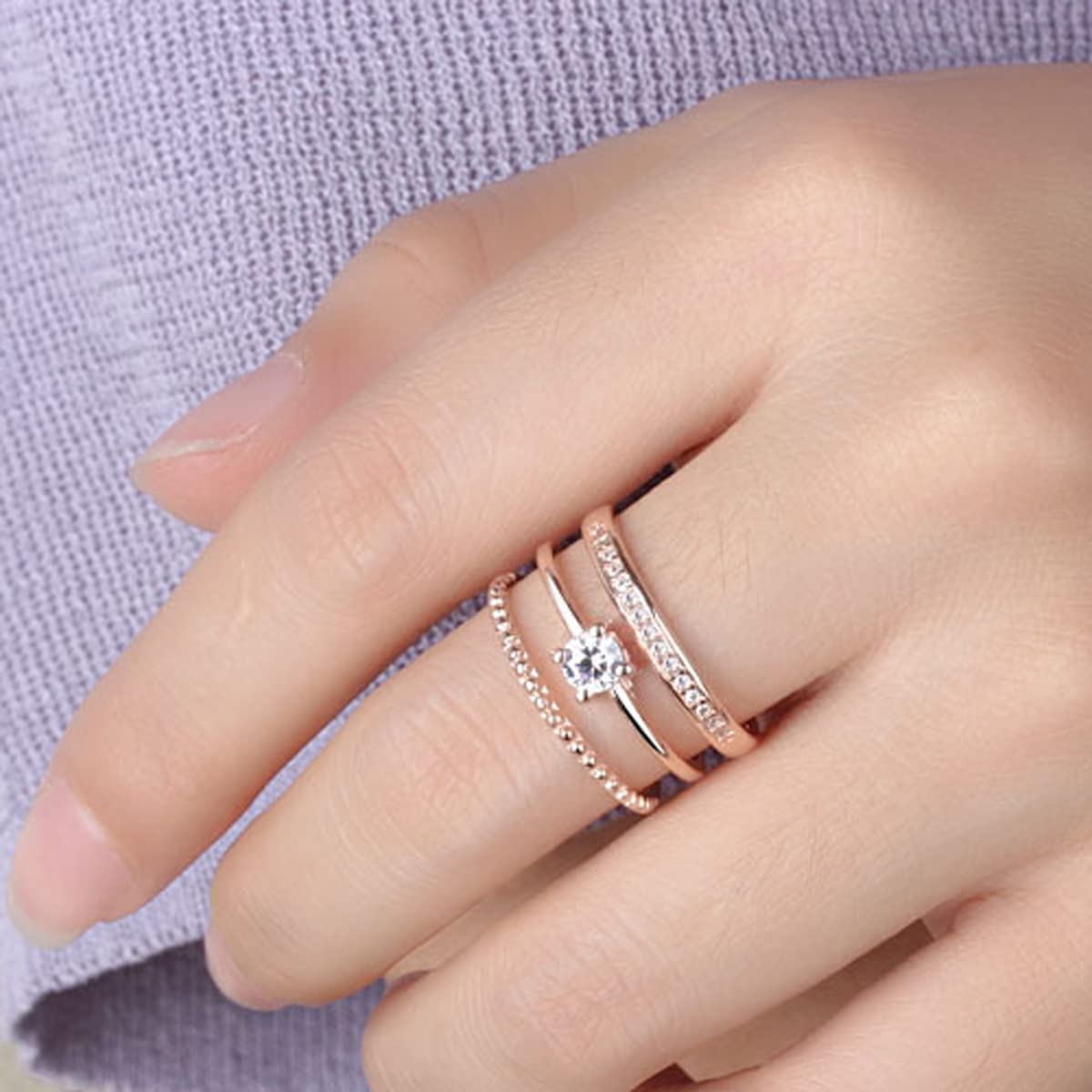 MYLYAHY S925 Sterling Silver 3 Row Lines Wide Bands Ring for Women,Adjustable Forefinger Thumb Finger Midi Knuckle Ring (Ring_B, Adjustable)