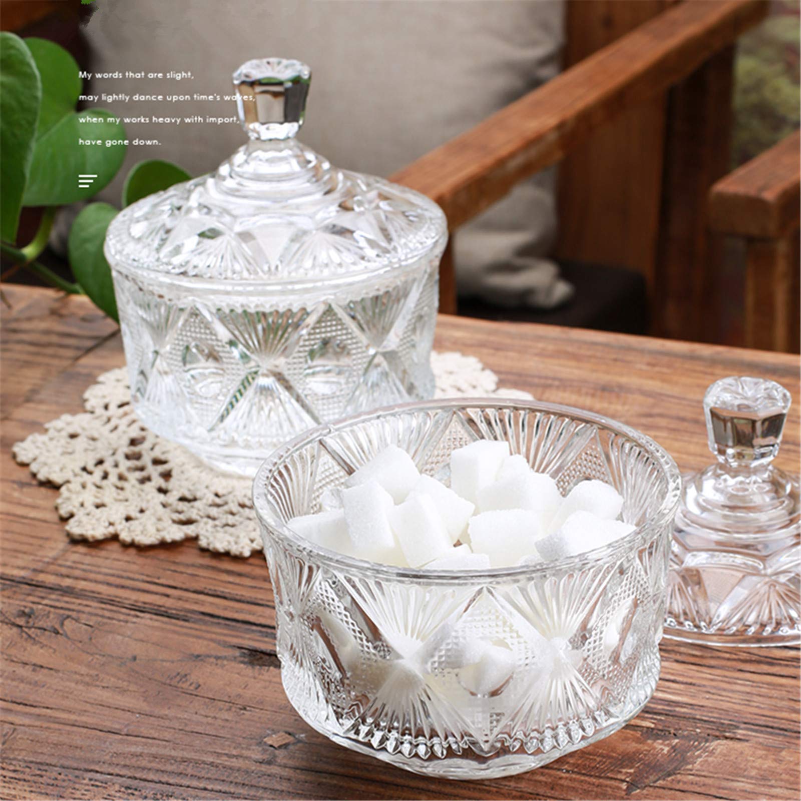 Old Glass Candy Dish with Lid – Transparent Storage Jar –Clear Covered Box for Food Storage and Organization Kitchen , Office , Home Decoration– Set of 1(Diameter: 5 Inch) 11 Ounce