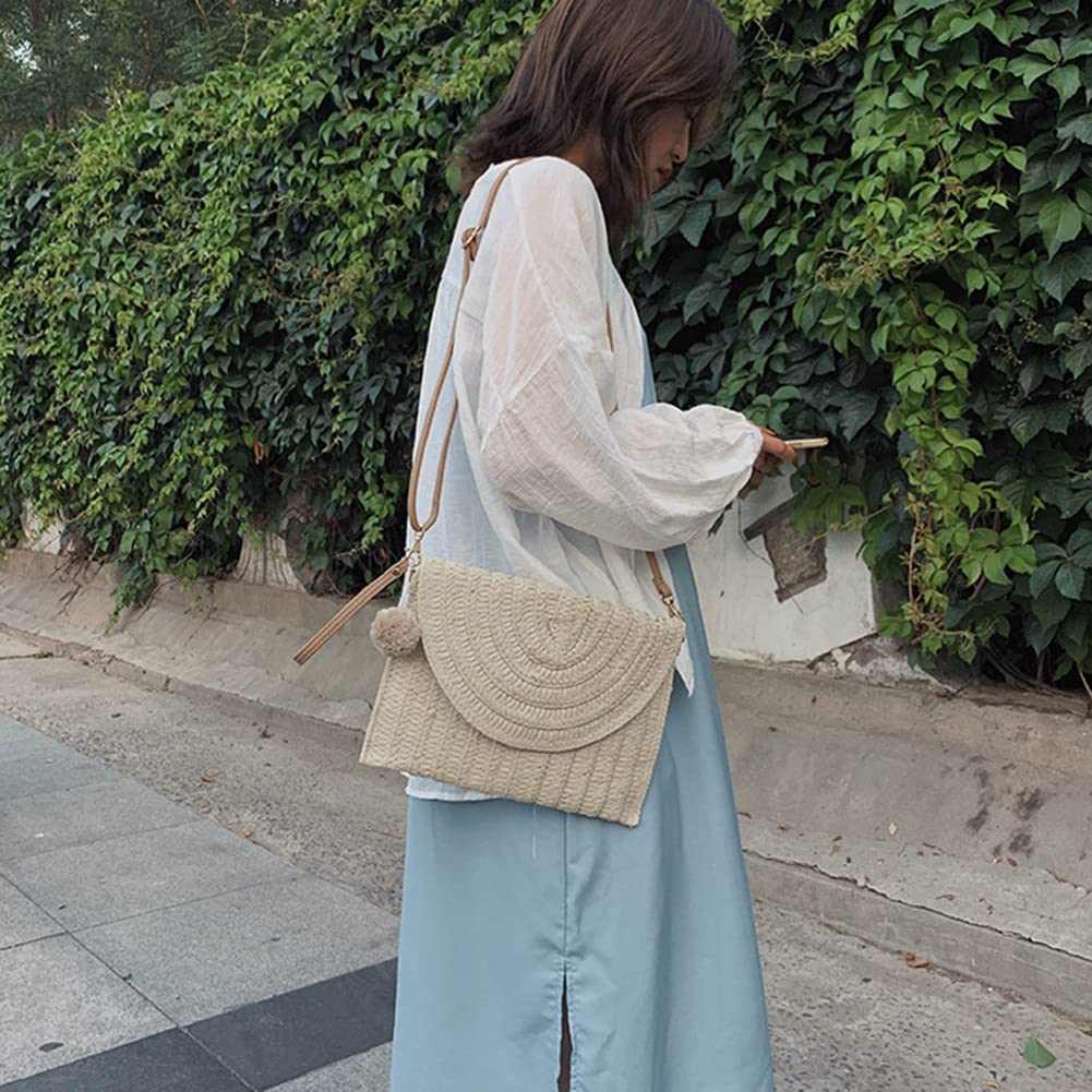 Straw Beach Bags for Women,Straw Clutch Purse Envelope Handbag,Summer Beach Straw Handmade Bag for Vacation