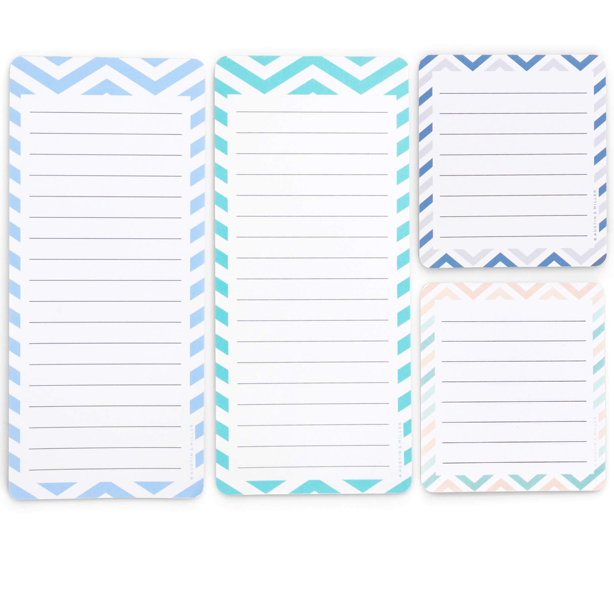 Magnetic Notepads in Large and Small Sizes for Fridge (4 Pack); Grocery Shopping List Pad, To-Do List, Reminders, Memo and Scratch Pad - Cute Modern Designs | Full Magnet Back | 50 Sheets per Note Pad