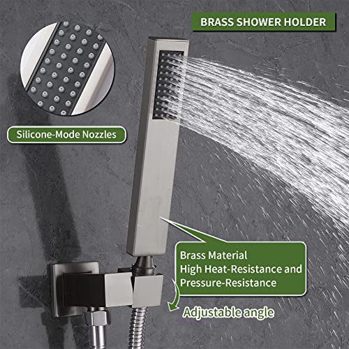 TapLong Brushed Nickel bathroom Luxury Shower System Wall Mounted Shower Faucet Set With High Pressure 10β Square Rain Shower Head and Handheld Shower Head(Rough-In Valve Body and Trim Include)