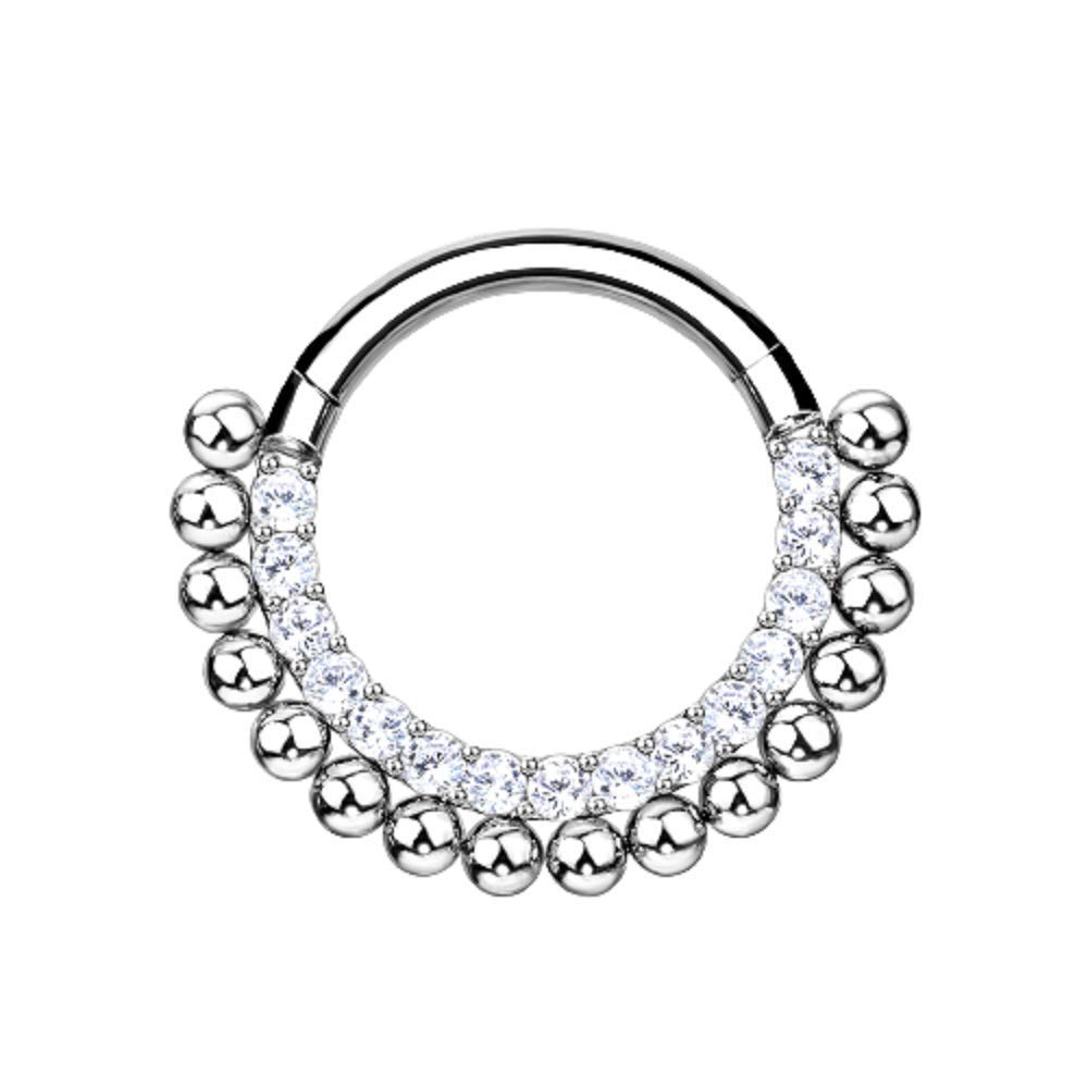Pierced Owl 16G Implant Grade Titanium CZ Crystal and Ball Lined Hoop Cartilage Helix Daith Septum Hinged Segment Ring (Diameter: 8mm (5/16"))