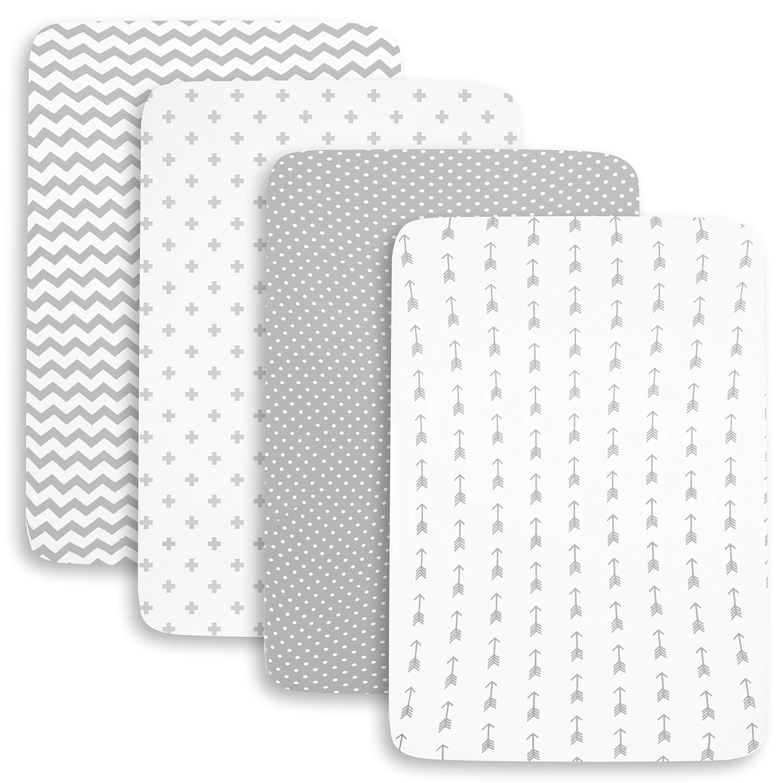 Pack n Play Sheets β Premium Pack and Play Sheets 4 Pack β 100% Super Soft Jersey Knit Cotton Playard Mattress Sheets β Portable Playpen Fitted Play Yard Mini Crib Sheet for Boy & Girl (24 x 38 x 5)