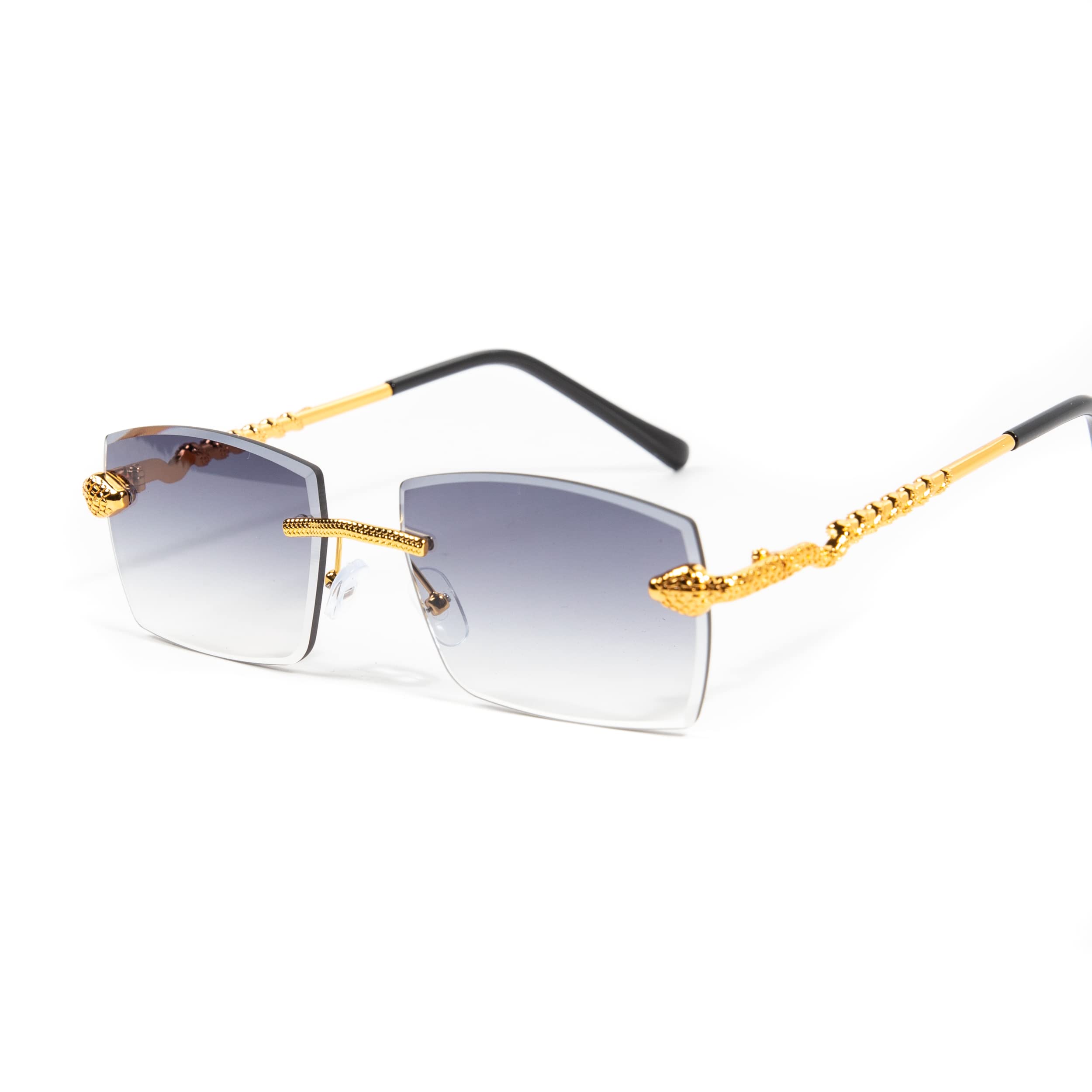 Street Knitted Men's Rimless Gold Frame Gray Purple Tint Elegant King Snake Sunglasses