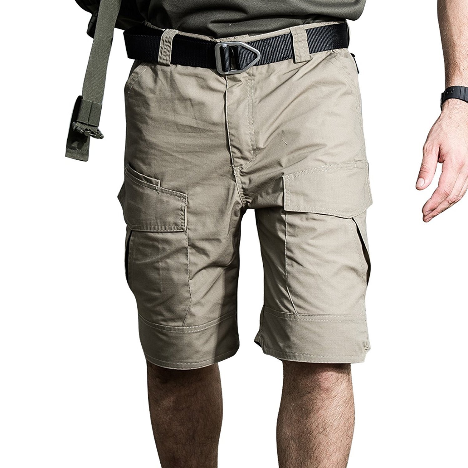 ReFire Gear Men's Urban Tactical Military EDC Cargo Rip Stop Cotton Outdoor Camo Shorts, Khaki, 32
