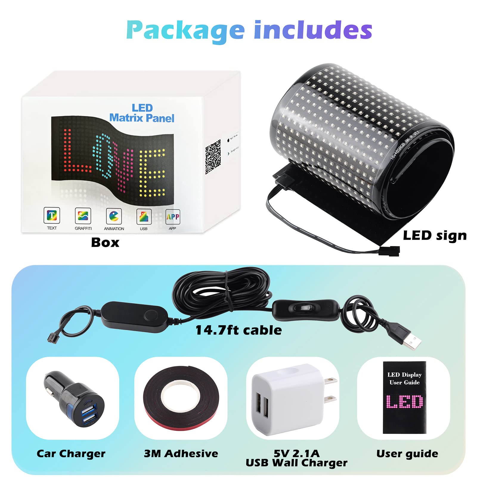 Wishiot LED Car Sign LED Message Board APP Control Flexible Super Bright LED Scrolling Programmable Sign 26.8X4.7 inch for Advertising Home Shop Car