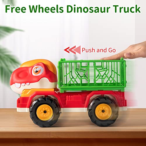 MAGICDINOSAUR Dinosaur Truck Play Set includes 3 Mini Dino Race Cars, 3 Dino Construction Trucks, 6 Realistic Dinosaur Figures, 2 Trees and 1 Play Mat, Gift Toy for Kids 3 4 5 6 7 Year