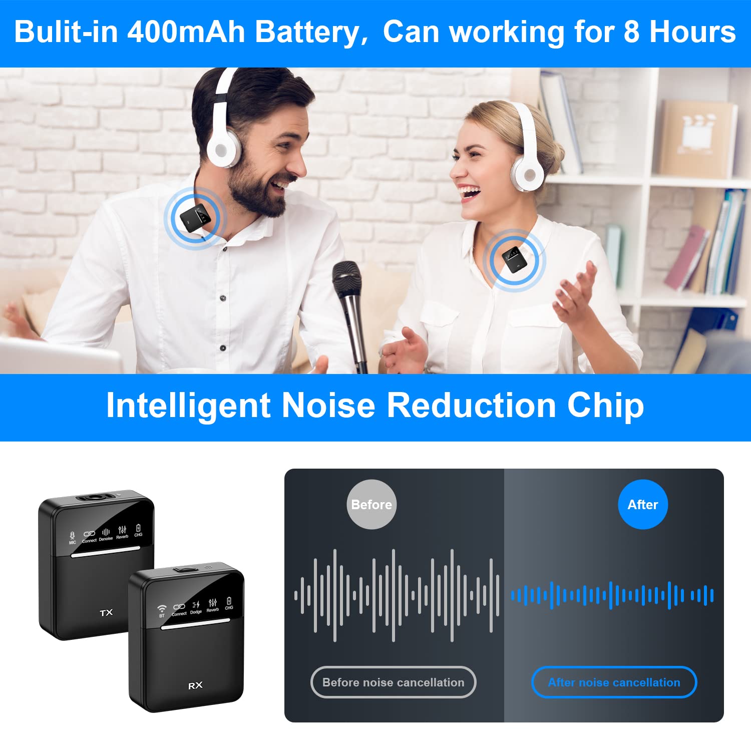 Professional Wireless Lapel Microphone for iPhone iPad Video Recording,Plug-Play Wireless Lavalier Mic for Live Broadcast, Teaching, Interview