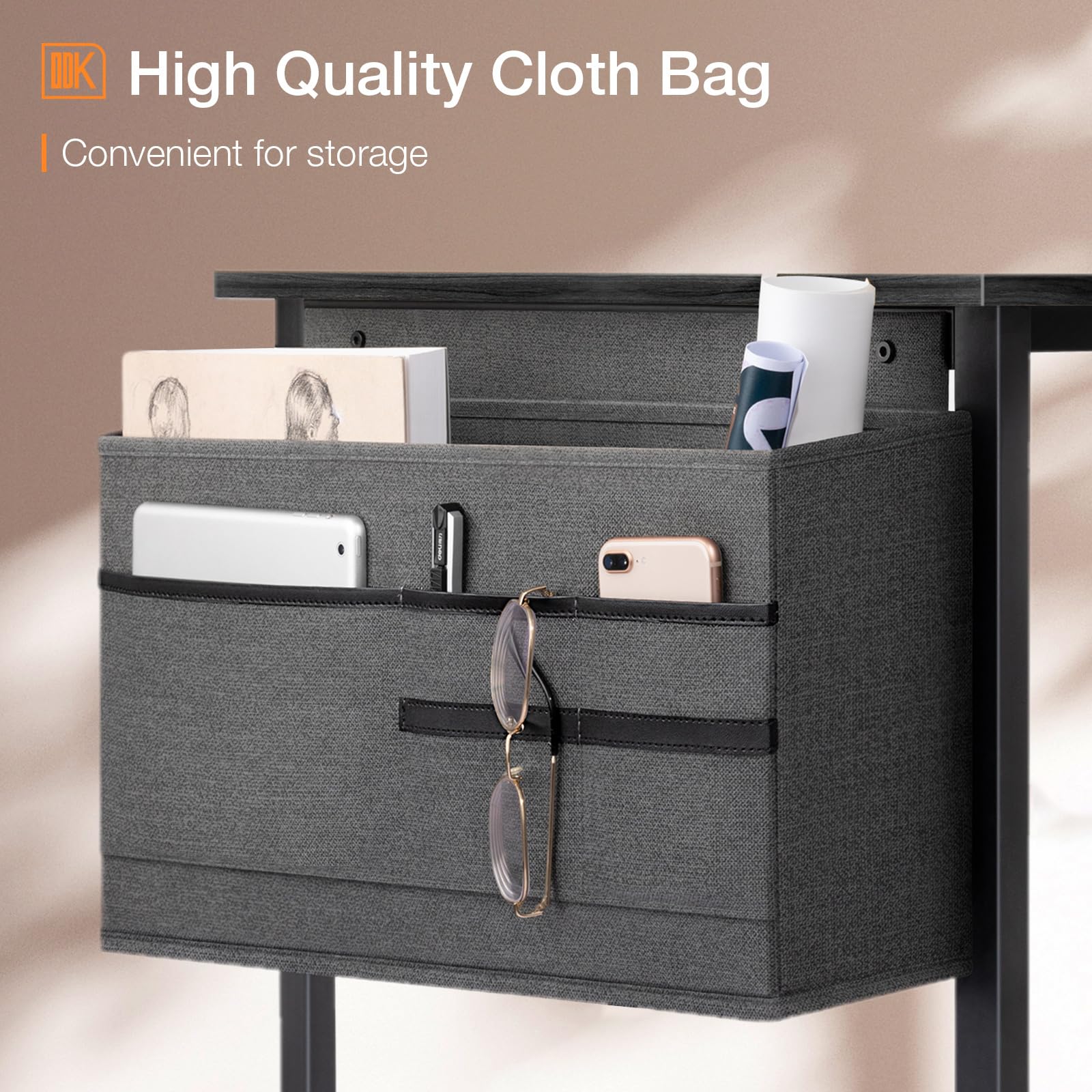 ODK Computer Writing Desk 55 inch, Sturdy Home Office Table, Work Desk with A Storage Bag and Headphone Hook, Vintage