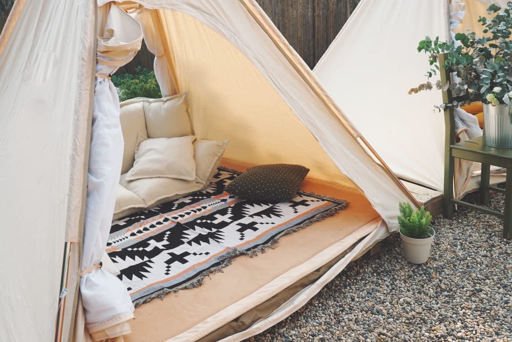 SIBORTER 2~3 People Outdoor Beige Cotton Canvas Camping Tent Pyramid Teepee Tent for Family