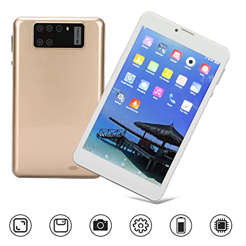 Zunate 7in IPS Kids Tablet PC, Octa Core CPU Gaming Tablet with 2GB 32GB, 1280x800 FHD Screen, Bluetooth Dual Band WiFi, 4500mAh Large Battery, Dual SIM 3G Calling Tablet for Android 10(Gold)