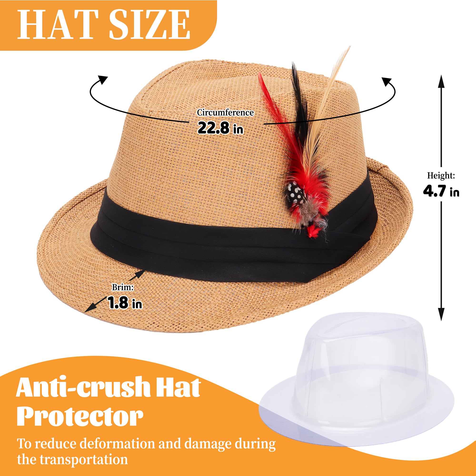 Ultrafun Straw Fedora Hats for Men Women Short Brim Summer Beach Hat with Feathers Band (US, Alpha, One Size, Black)