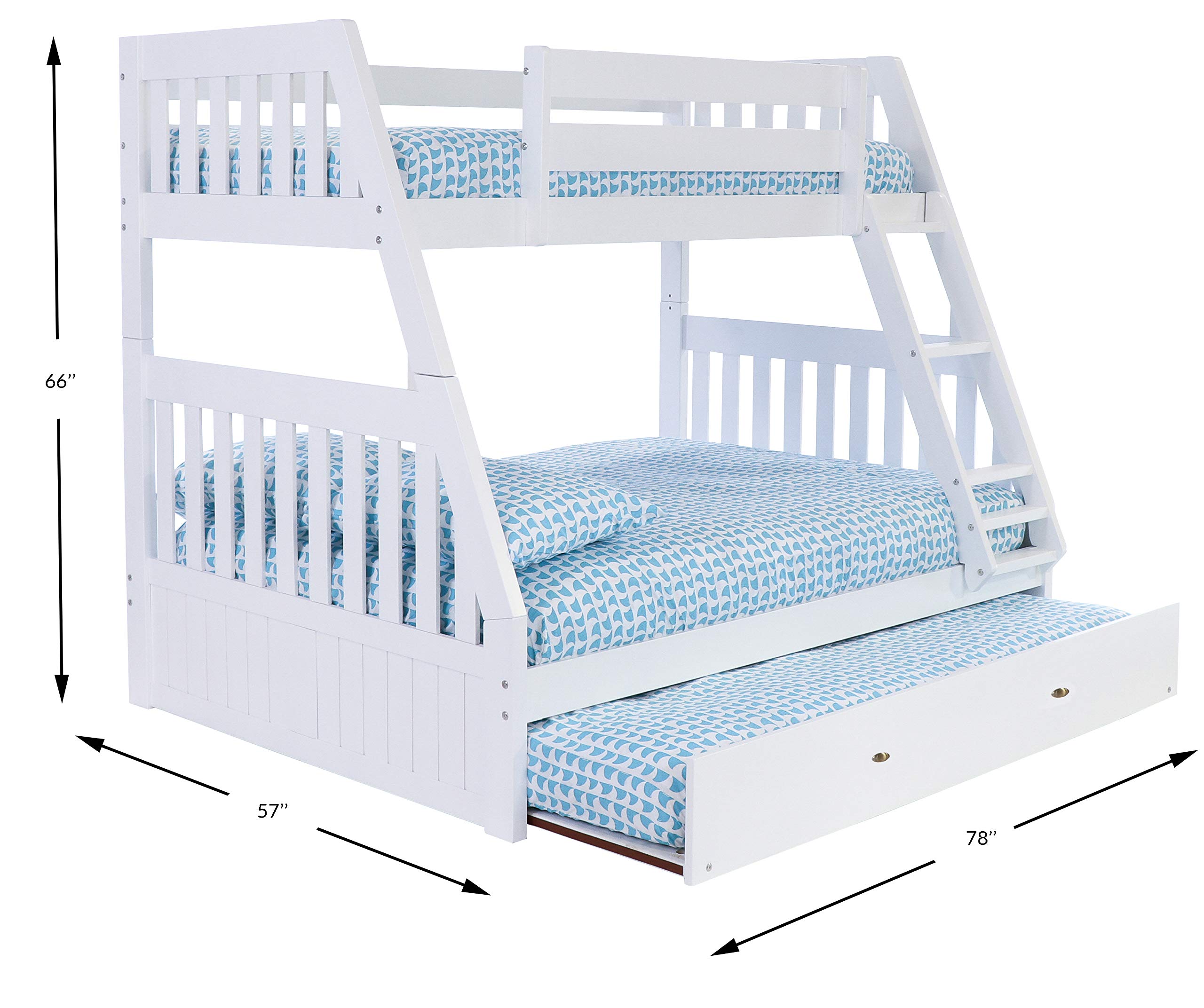 OS Home and Office Furniture Model 0218R-TFWT, Solid Pine Full Twin Trundle Bed in Casual White Bunk