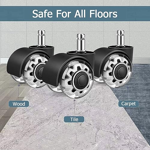 Office Chair Wheels,5 Pack (11x22 mm) Universal Caster Wheels Replacement for All Hardwood and Carpet Floors, Heavy Duty Roller Style Computer Desk Chair Casters