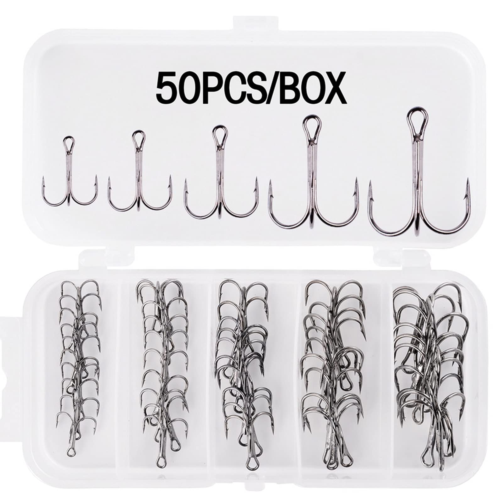 mogen886 50Pcs Fishhook Portable Sharp Anti-Corrosion Treble Fish Hook Fishing Accessory for Fish Outdoor Black