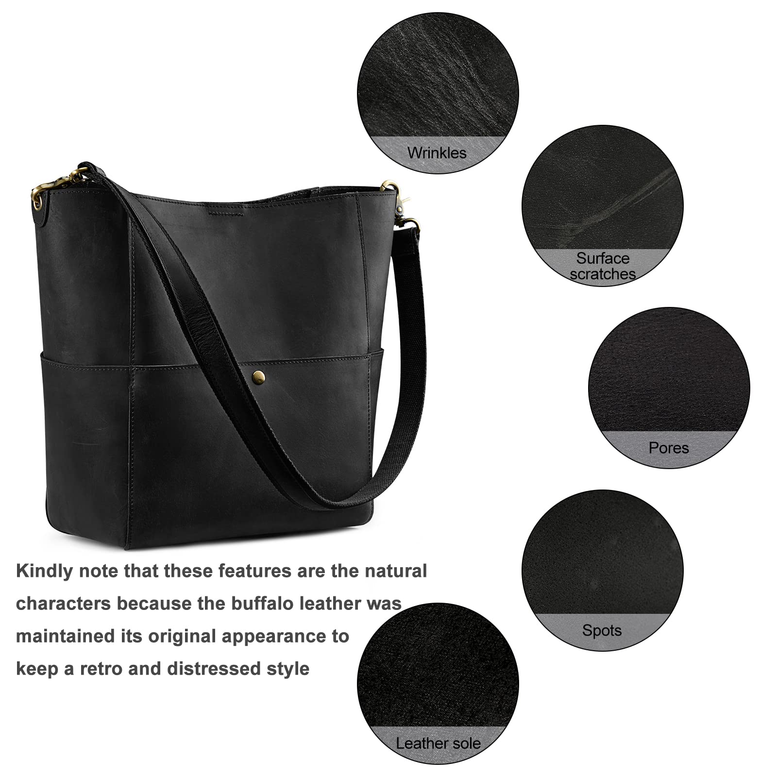 S-ZONE Genuine Leather Crossbody Bucket Bag For Women Shoulder Purses Handbag Vintage Tote Pocketbook