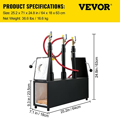 Vevor Farrier Furnace with Three Large Capacity Portable Metal Propane Knife Forge, 3 Burners, Black