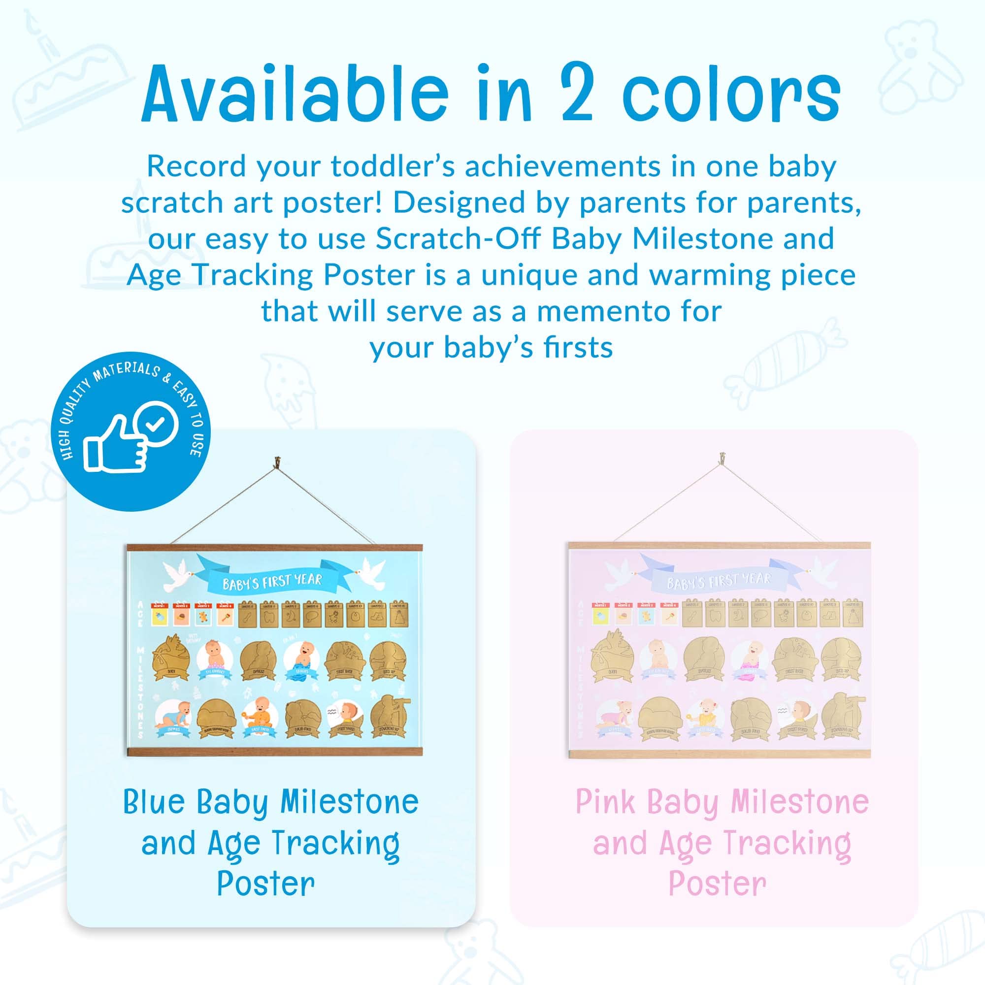 MyFirstYear Interactive Milestone and Age Tracking Poster for Babies, Scratch-Off Wall Poster for Newborns, Fun Nursery Decor, Must-Have Baby Essentials Poster, Blue