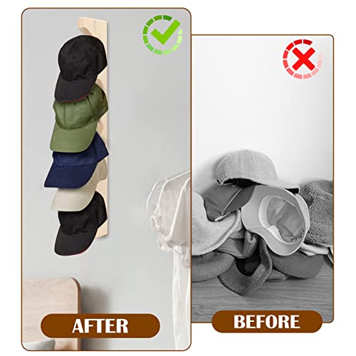ZYP 2 PCS Hat Rack for Wall Wooden Baseball Caps Organizer Wall Mount Baseball Hat Holder Wall Vertical Hat Racks for Closet Door Bedroom Entryroom Laundry