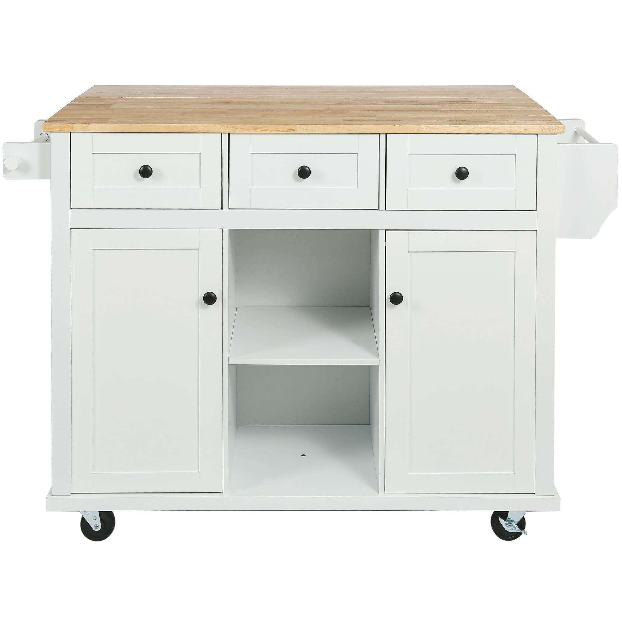 MACHOME Mobile Kitchen Cart Island Table on Wheels with Storage Cabinet, Rolling Kitchen Island Cart with 4 Door Cabinet and Two Drawers, Solid Wood Top Coffee Bar for Dining Room, White