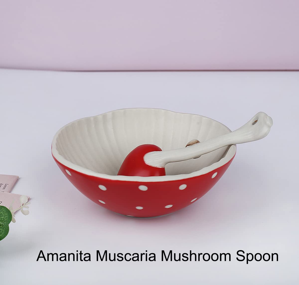 RESVUGA Cute Mushroom Mug With Lid, Handmade Glaze Mushroom 5.8'' Salad Bowls
