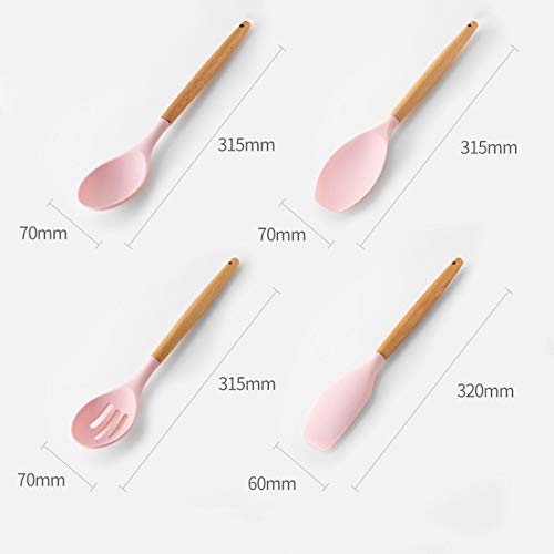 LMMDP Silicone Spatula Set Kitchen Utensils Non-stick Pan Special Leakage Cooking Spatula High Temperature Resistant Wooden Handle Baking Storage Bucket